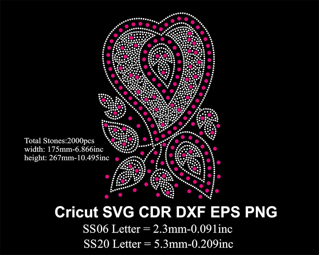 Rhinestone Heart Rhinestones Template SS6 Ss20 Size for Cricut Svg Dxf ...