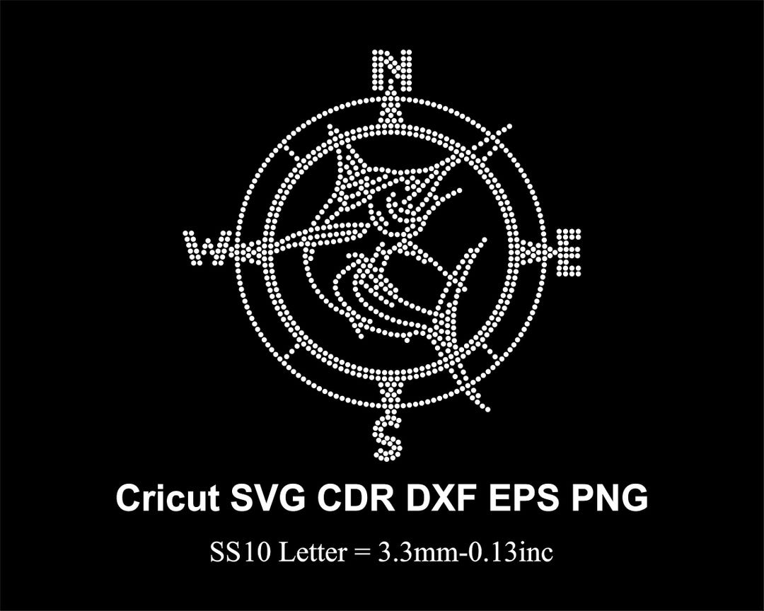 Rhinestone Fish Compass Design SS10 Size Rhinestones Fish Template for ...