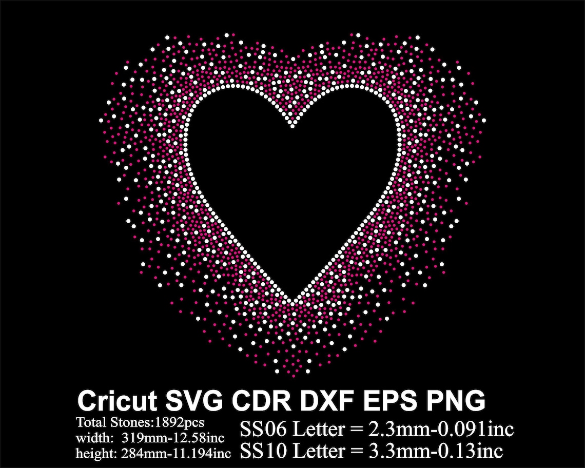 Rhinestone Heart Rhinestones Template Ss06 Ss10 Size for Cricut Svg Dxf ...