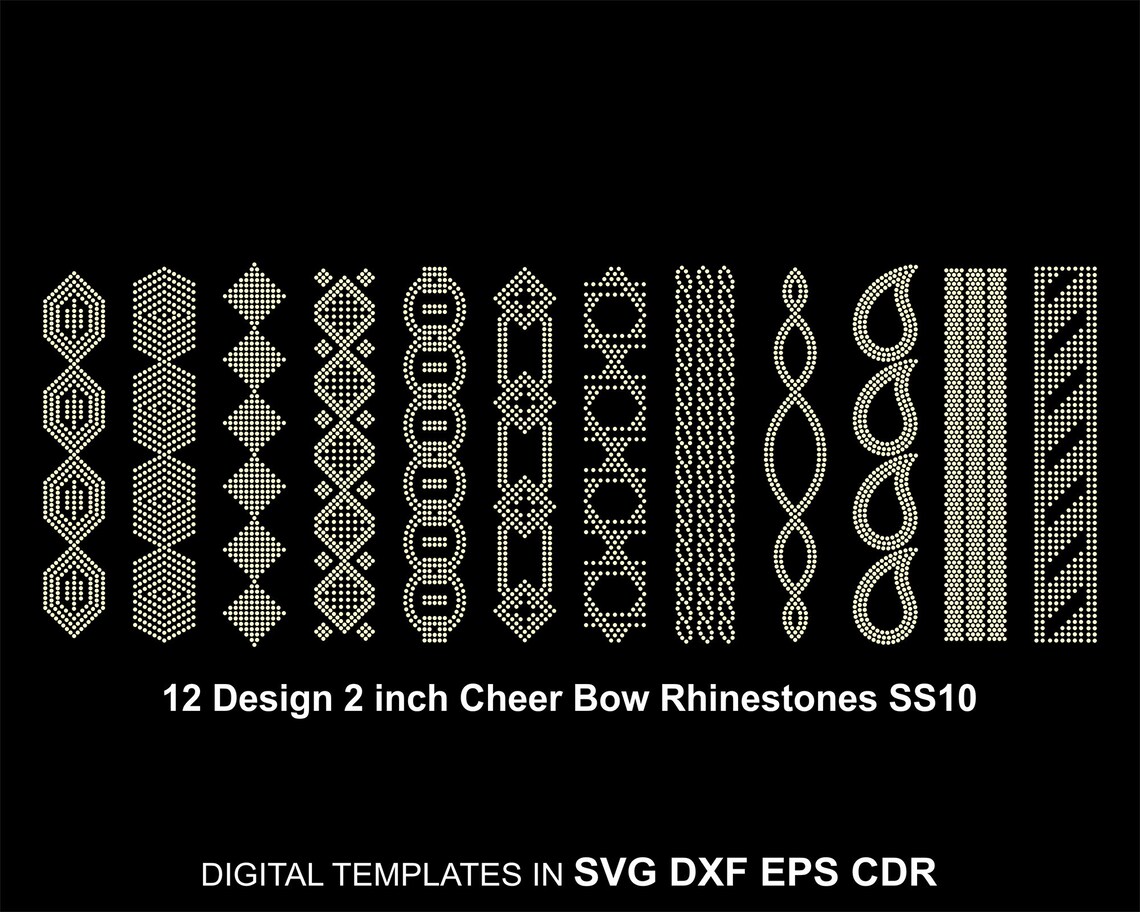 12 Cheer Bow Rhinestone Template 2inch Ribbon Rhinestone SS10 Ribbon ...