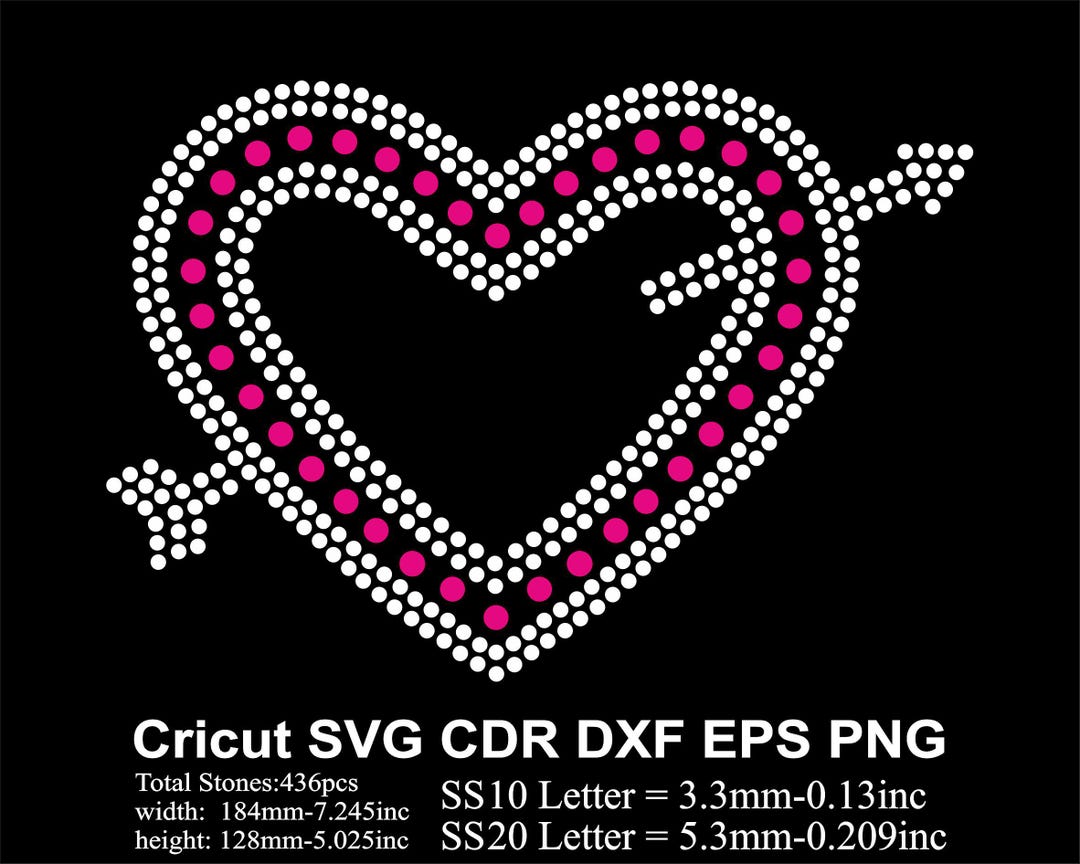 Rhinestone Heart Rhinestones Template Ss20 Ss10 Size for Cricut Svg Dxf ...