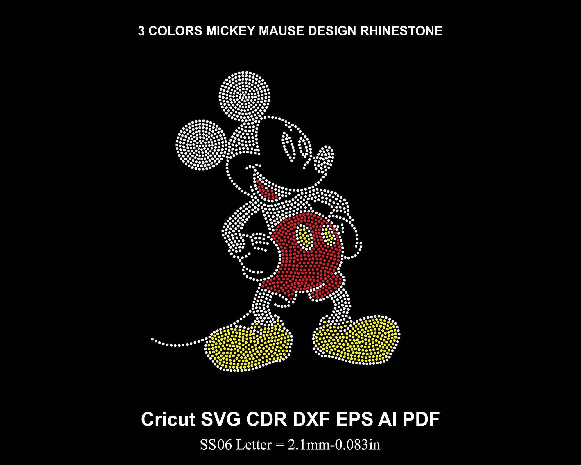 Rhinestone Mickey 3 Colors Template Mause Rhinestone SS06 Size for ...