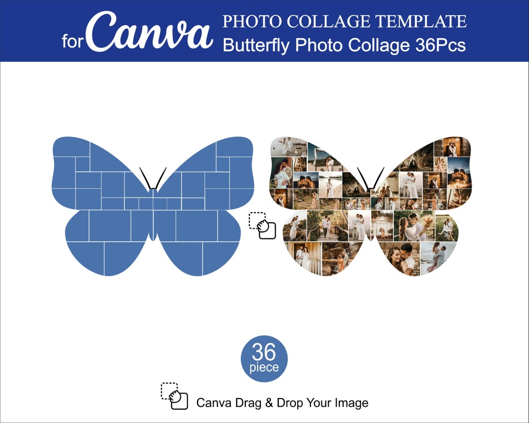 Canva Butterfly Photo Collage Templates 36 Pcs Inside Editable Canva ...