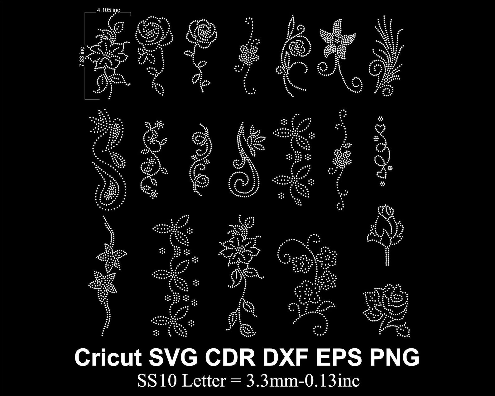 Rhinestone Random Flover 20 Design Template BUNDLE SS06 SS10 Flowers ...