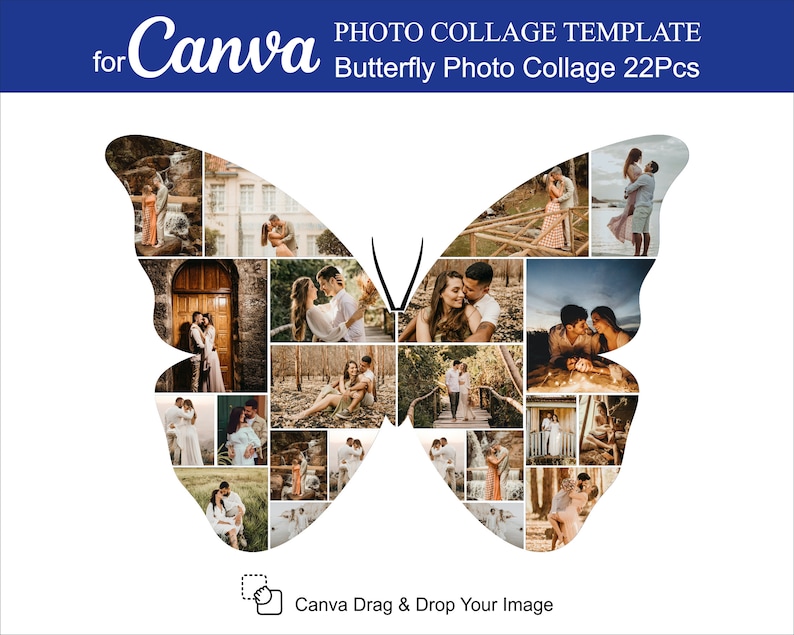 Canva Butterfly Photo Collage Templates 22pcs Inside Editable Canva for ...