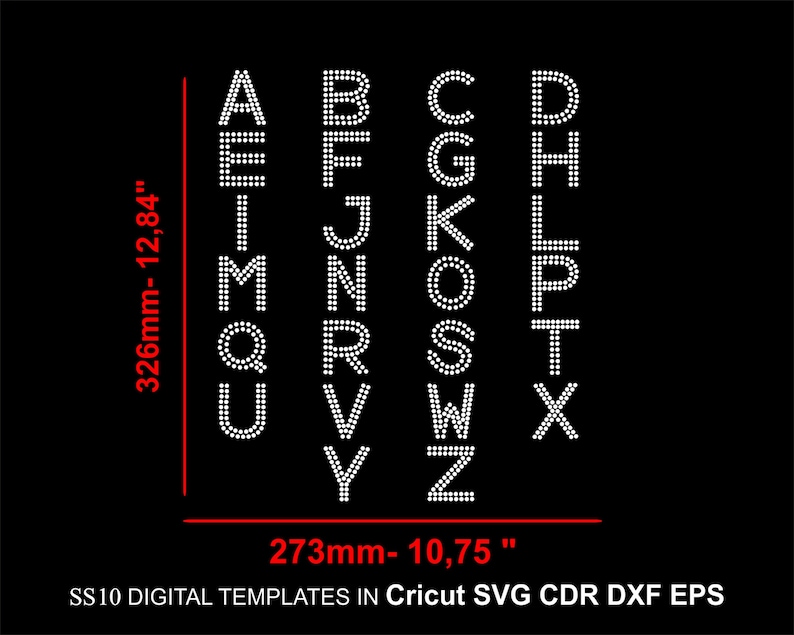 Rhinestone Alphabet Design SS10 Rhinestone Letters Template Rhinestone ...