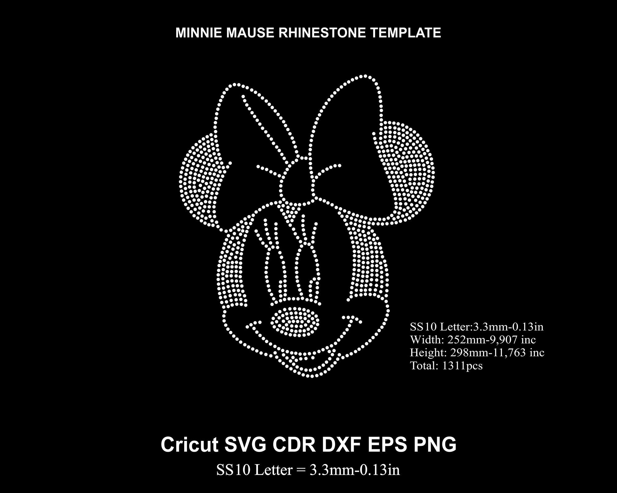 Rhinestone Minnie Rhinestone Template Mause Rhinestone SS10 Size for ...