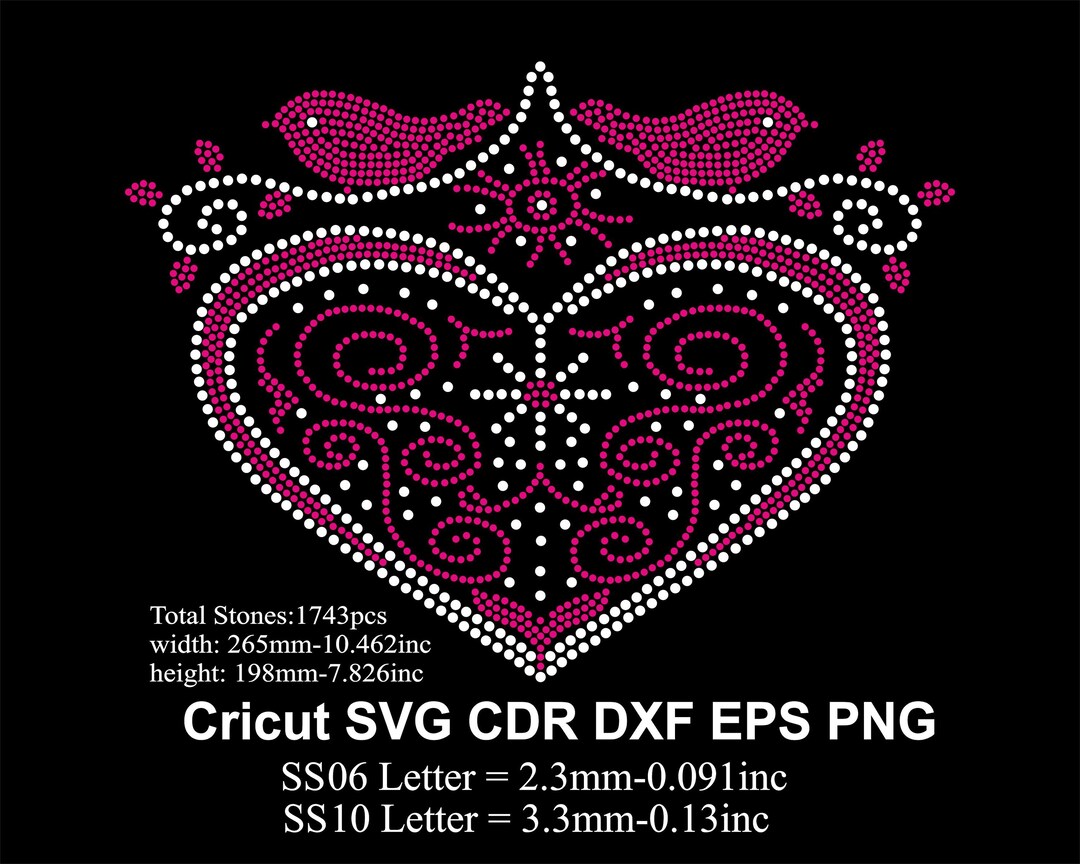 Rhinestone Heart Rhinestones Template SS6 Ss10 Size for Cricut Svg Dxf ...