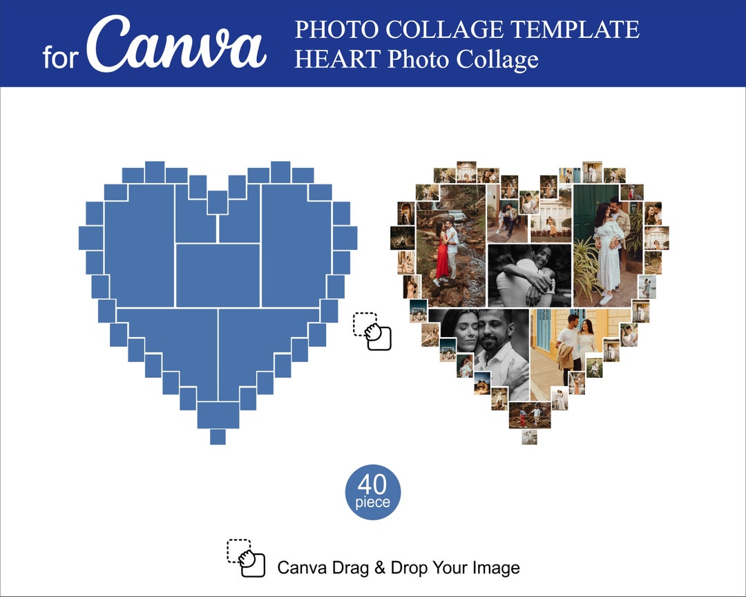 Canva Heart Photo Collage Templates 40pcs Inside Editable Canva for a ...