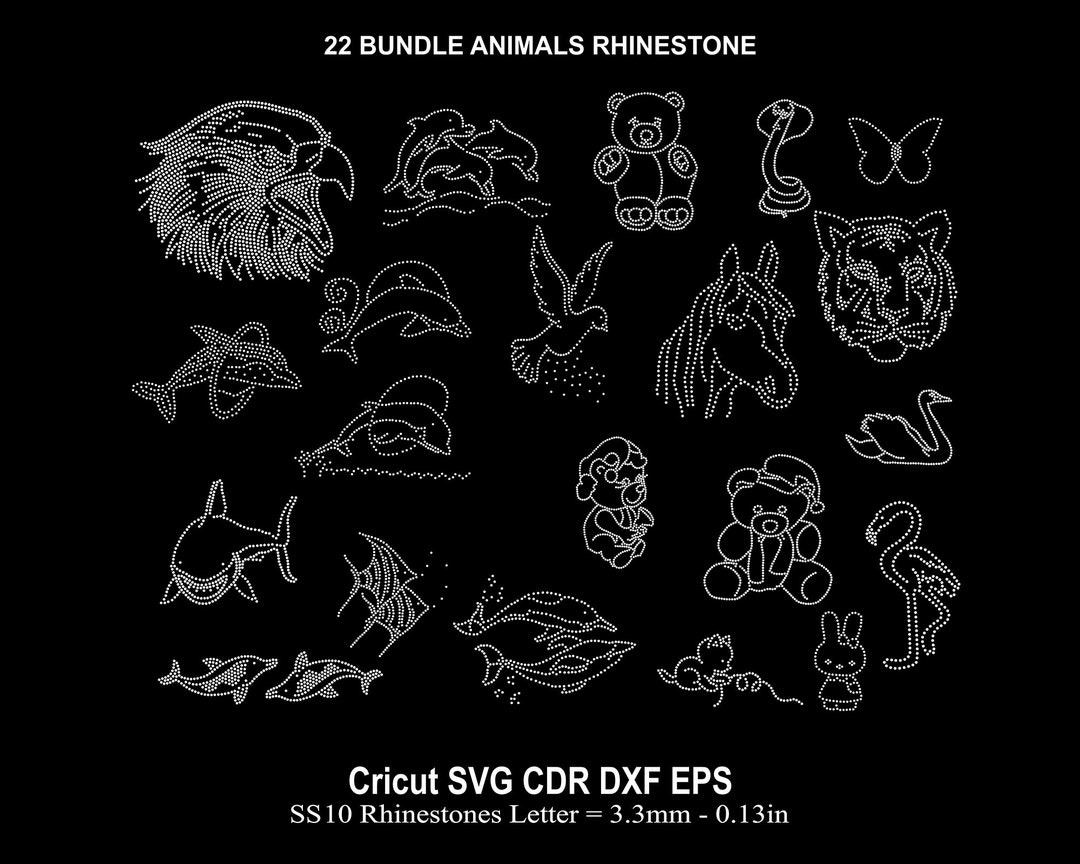 Rhinestone Animals 22 Animals Bundle Eagle Dolphins Tiger Fish Horse ...