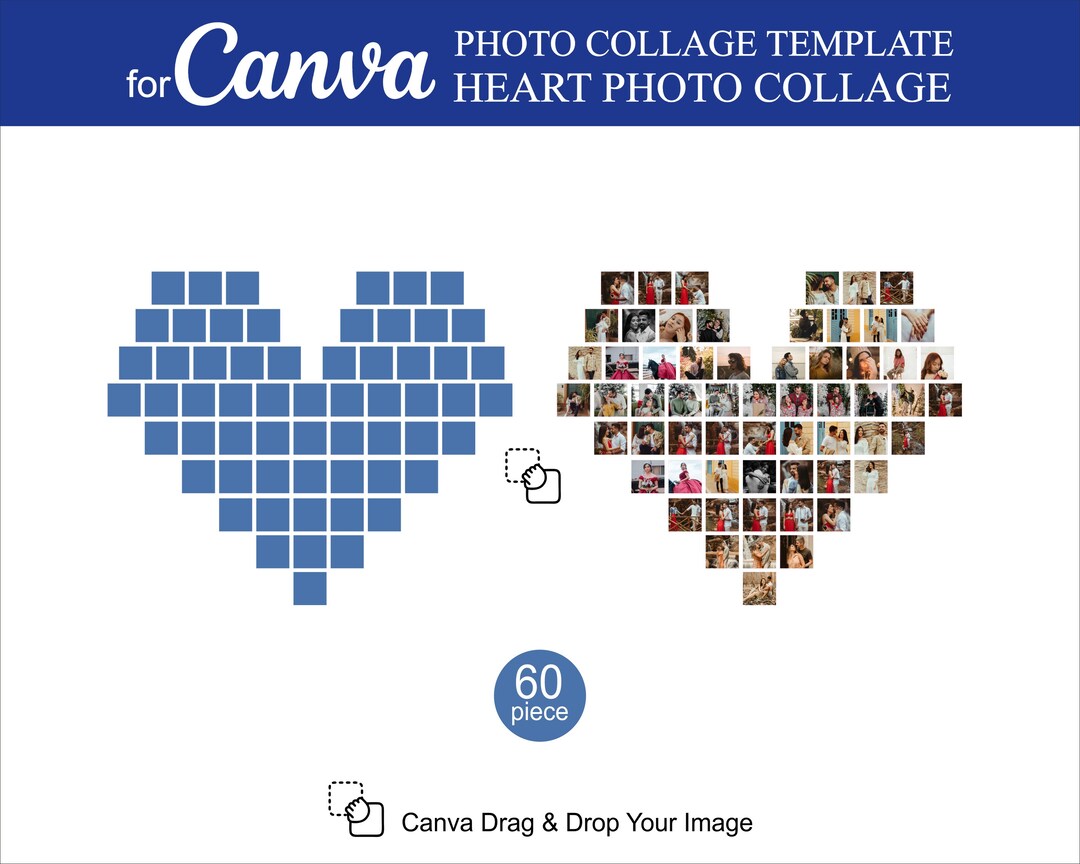 Canva Heart Photo Collage Templates 60 Pcs Inside Editable Canva for a ...