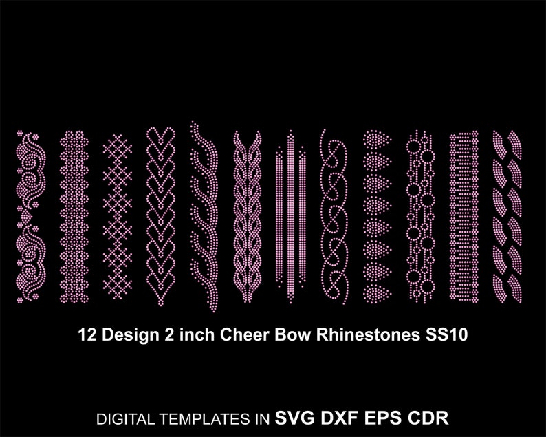12 Cheer Bow Rhinestone Template 2inch Ribbon Rhinestone SS10 Ribbon ...