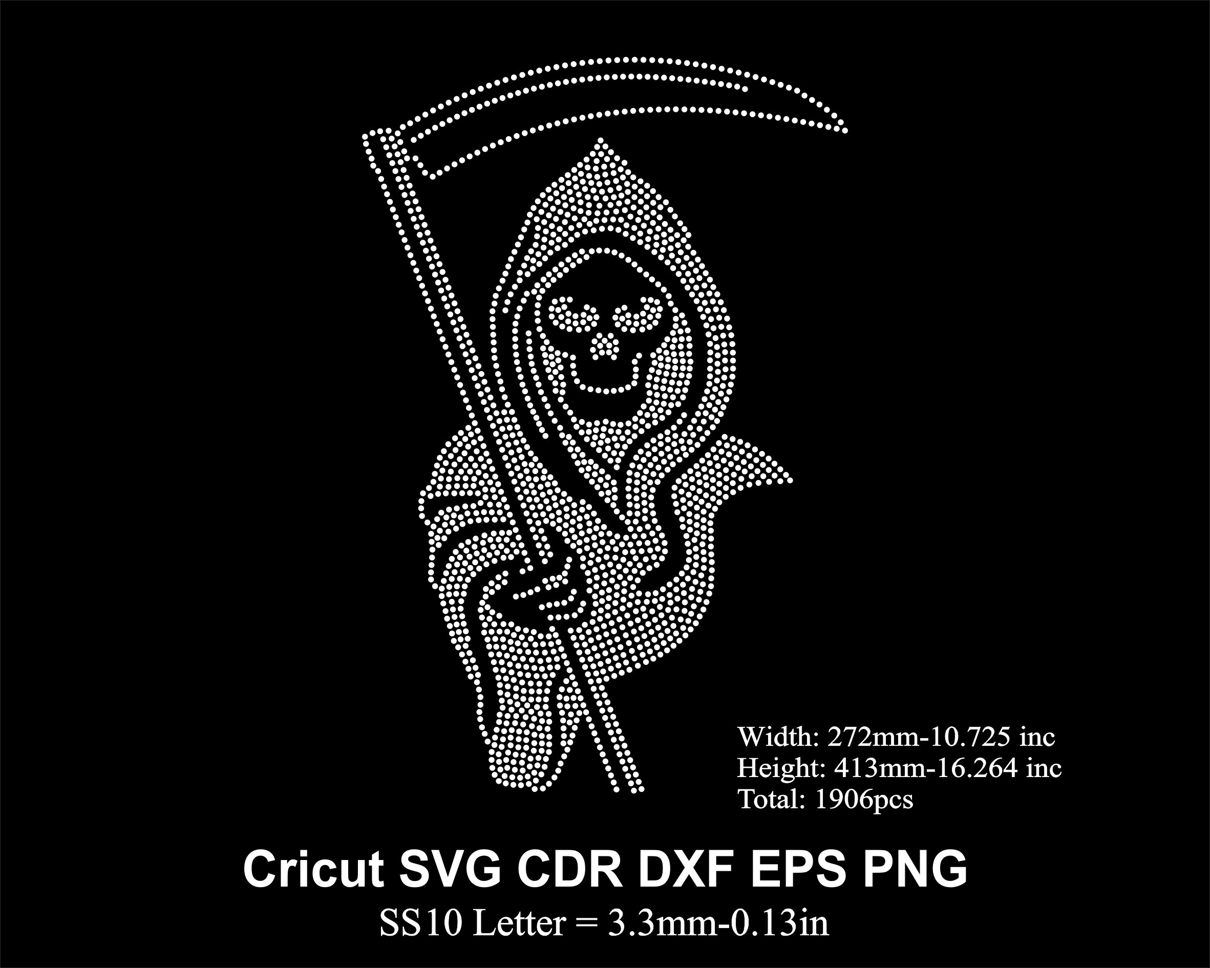 Skull Grim Reaper Rhinestone Template SS10 Size Executioner Skeleton ...