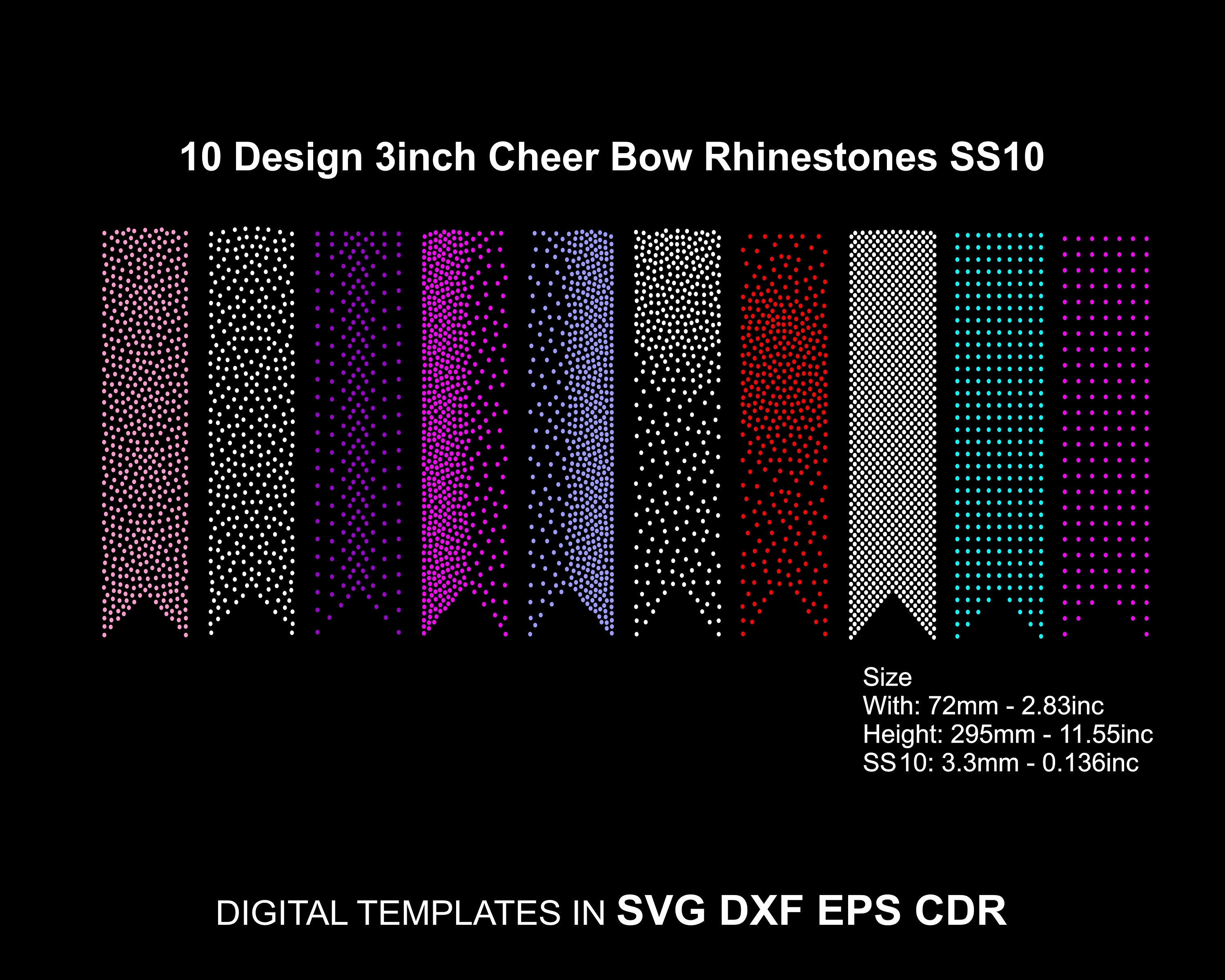 10 Cheer Bow Rhinestone Template 3inch Ribbon Rhinestone SS10 Ribbon ...