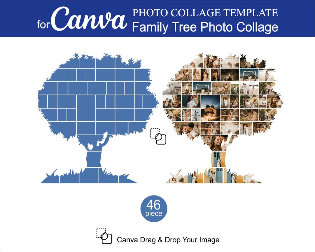 Canva Family Tree Photo Collage Templates 46 Pcs Inside Editable Canva ...