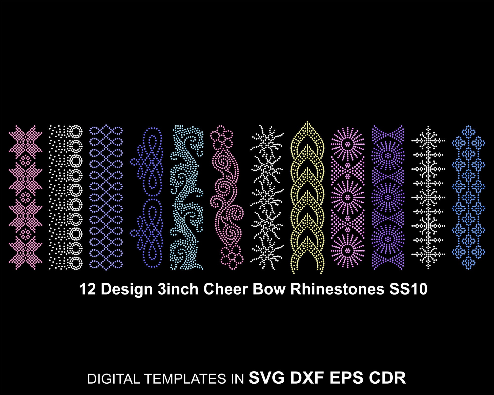 12 Cheer Bow Rhinestone Template 3inch Ribbon Rhinestone SS10 Ribbon ...