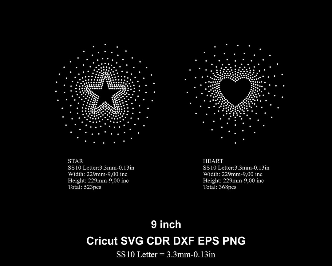 Scatter Heart and Star Rhinestone Template SS10 Size Star Scatter Heart ...