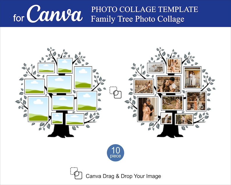 Family Tree Photo Collage for Canva Inside 10pcs Photo Tree Template ...
