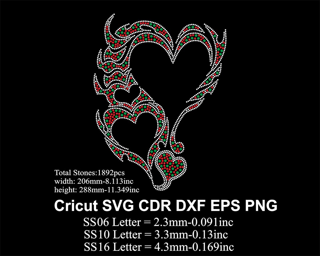 Rhinestone Heart Rhinestones Template SS6 Ss10 Ss16 Size for Cricut Svg ...