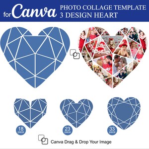 Canva 3 Design Heart Photo Collage Templates 18-33pcs Inside Editable ...