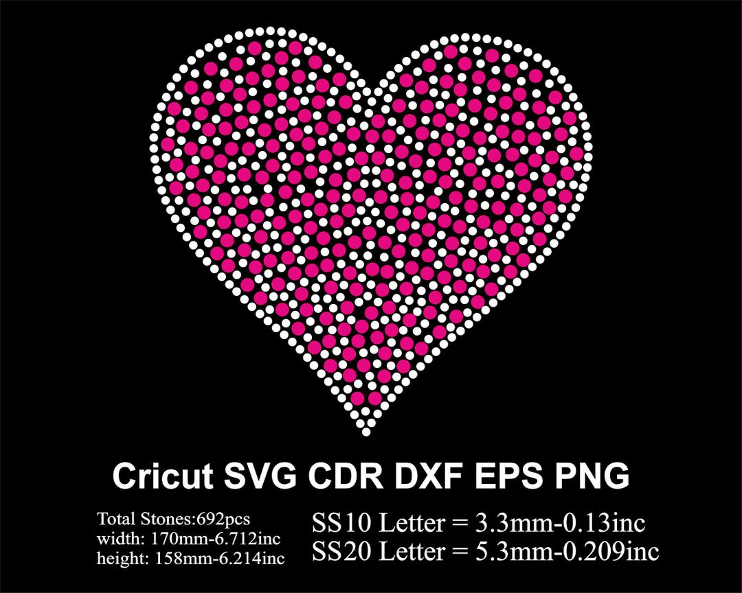 Rhinestone Heart Rhinestones Template Ss10 Ss20 Size for Cricut Svg Dxf ...