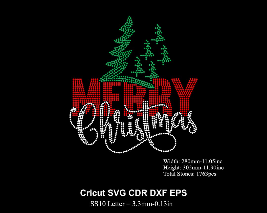 Tree Merry Christmas Rhinestone Template SS10 Size Tree Xmas Design ...