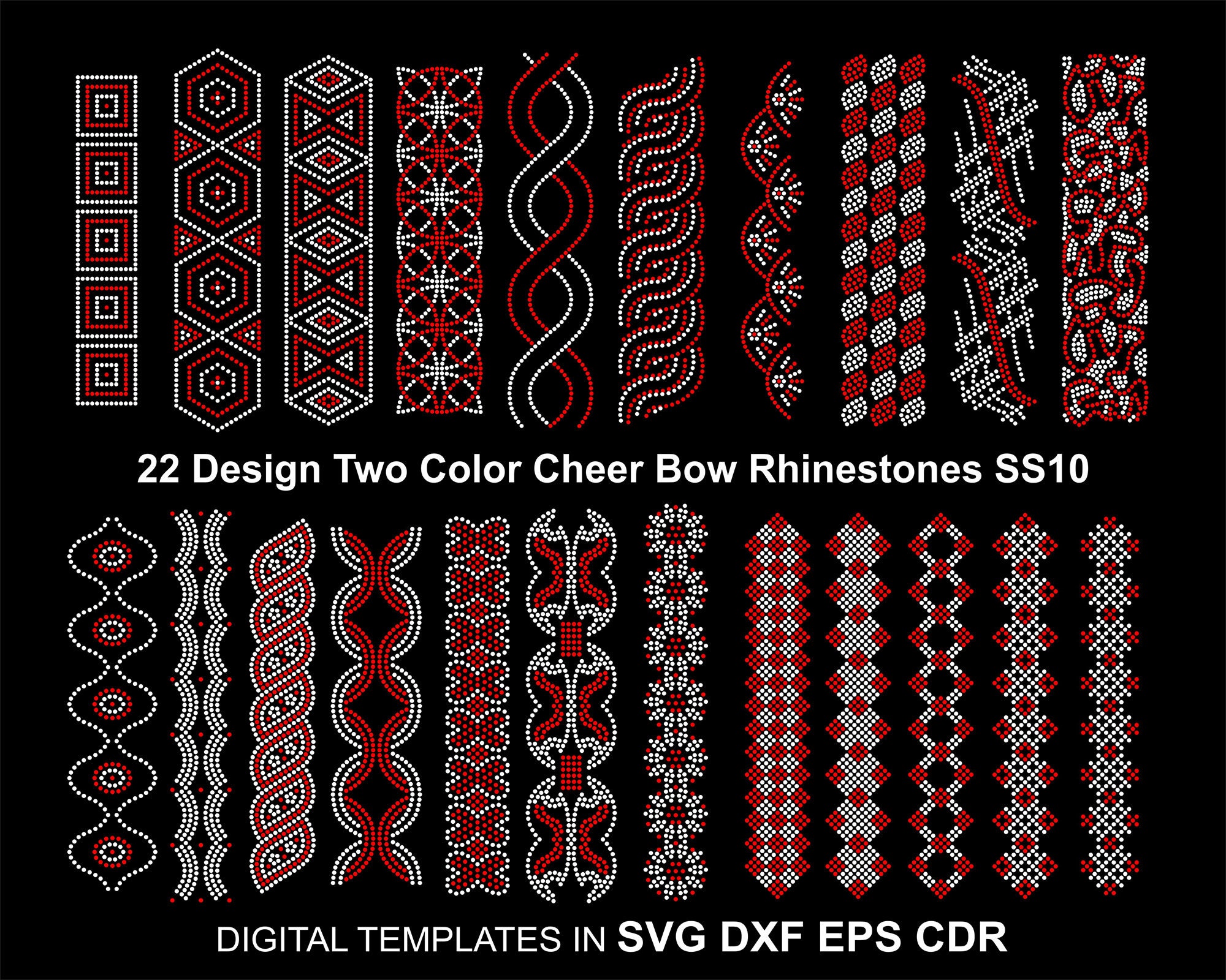 22 Design Bow Rhinestone Template Cheer Bow Color Ribbon Rhinestone ...