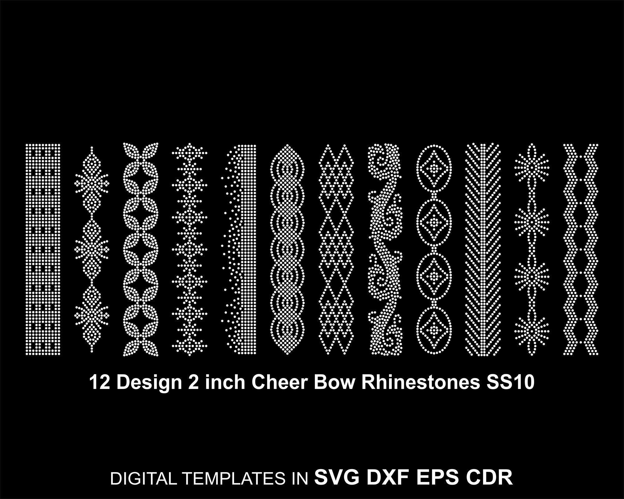 12 Cheer Bow Rhinestone Template 2inch Ribbon Rhinestone SS10 Ribbon ...