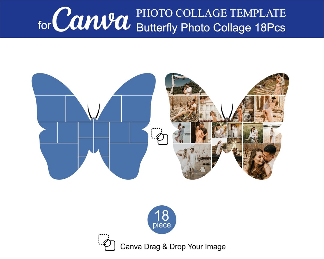Canva Butterfly Photo Collage Templates 18 Pcs Inside Editable Canva ...
