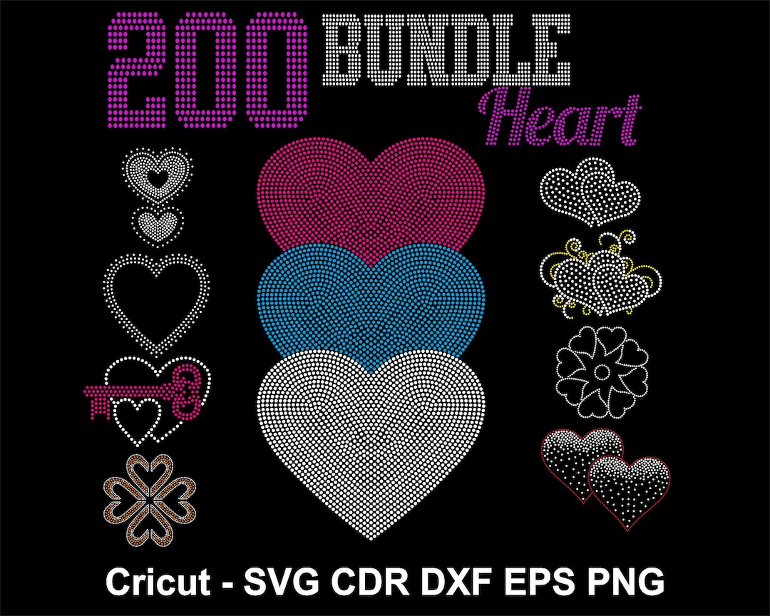BUNDLE 200 Hearts Design Rhinestone Template Heart Rhinestones Design ...