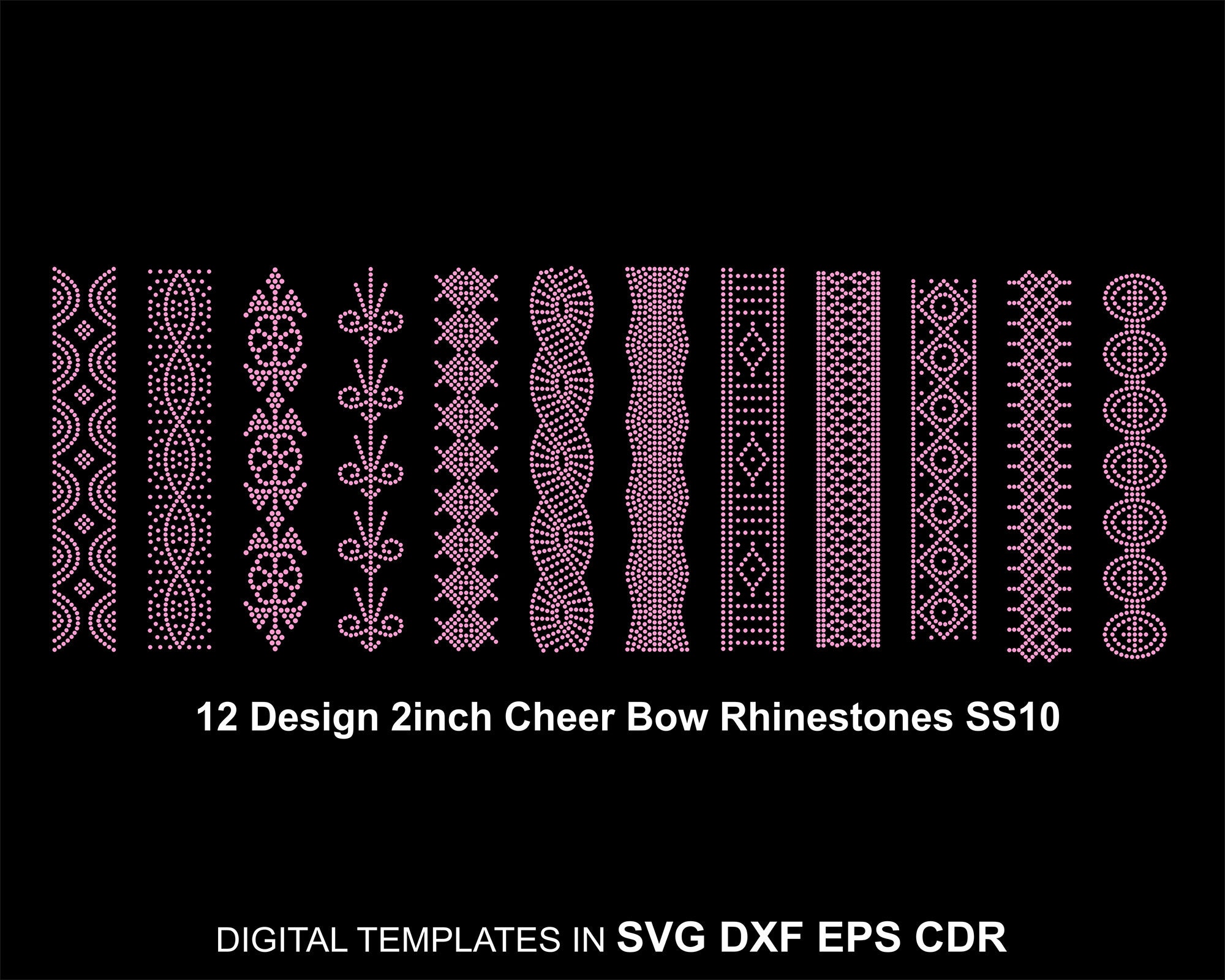 12 Cheer Bow Rhinestone Template 2inch Ribbon Rhinestone SS10 Ribbon ...
