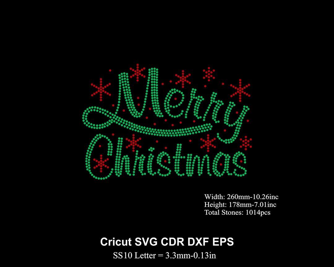 Merry Christmas Rhinestone Template SS10 Size Snow Xmas Design ...