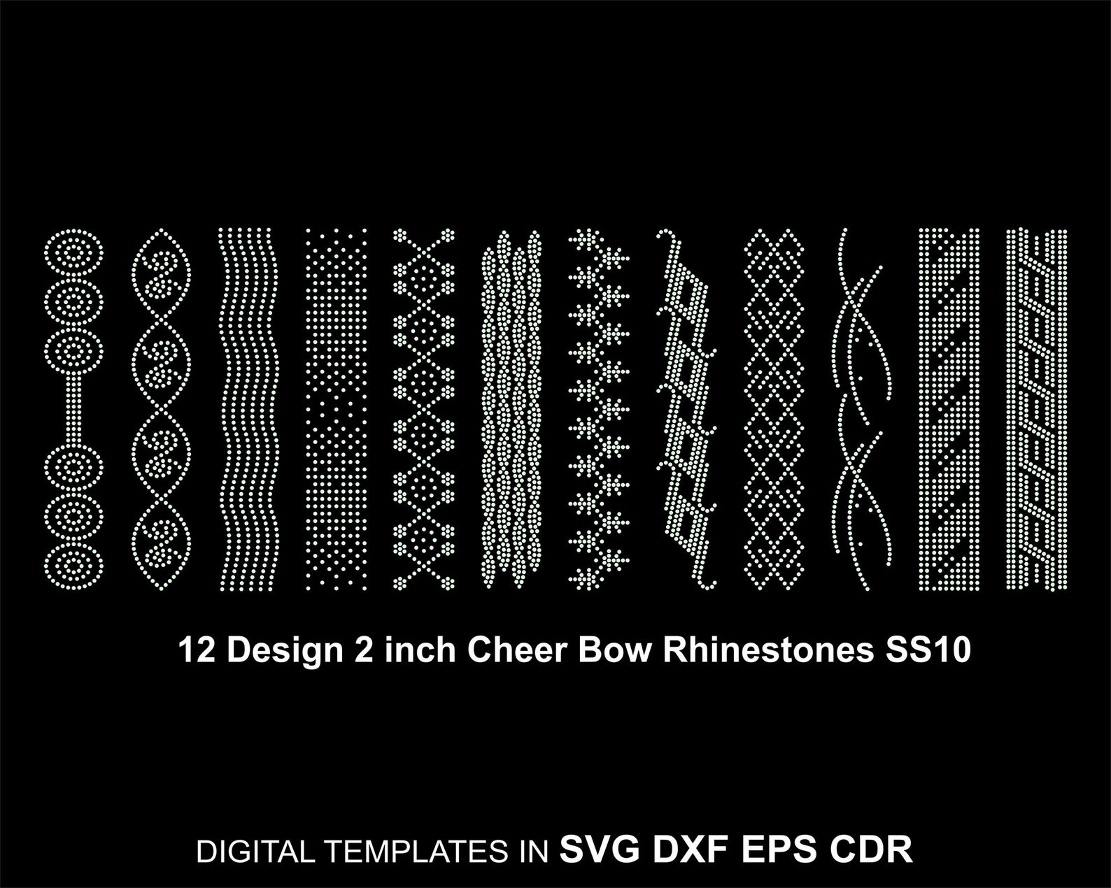 12 Cheer Bow Rhinestone Template 2inch Ribbon Rhinestone SS10 Ribbon ...