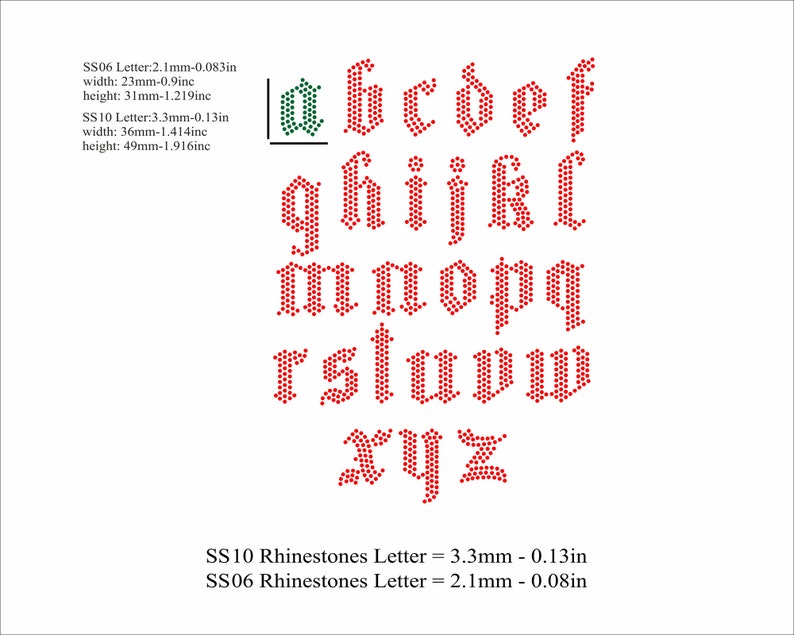 Old English Rhinestone Letters Rhinestones Alphabet SS06 SS10 Size ...