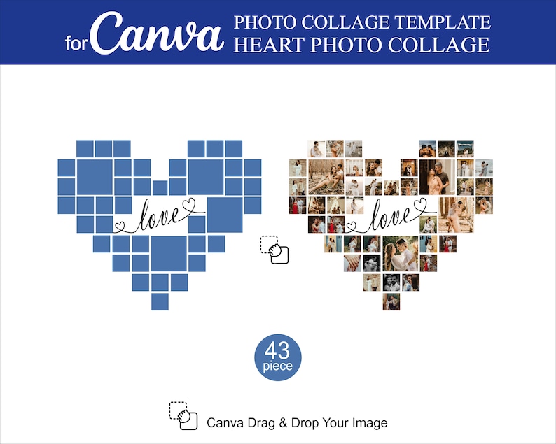 Canva Heart Photo Collage Templates 43 Pcs Inside Editable Canva for a ...