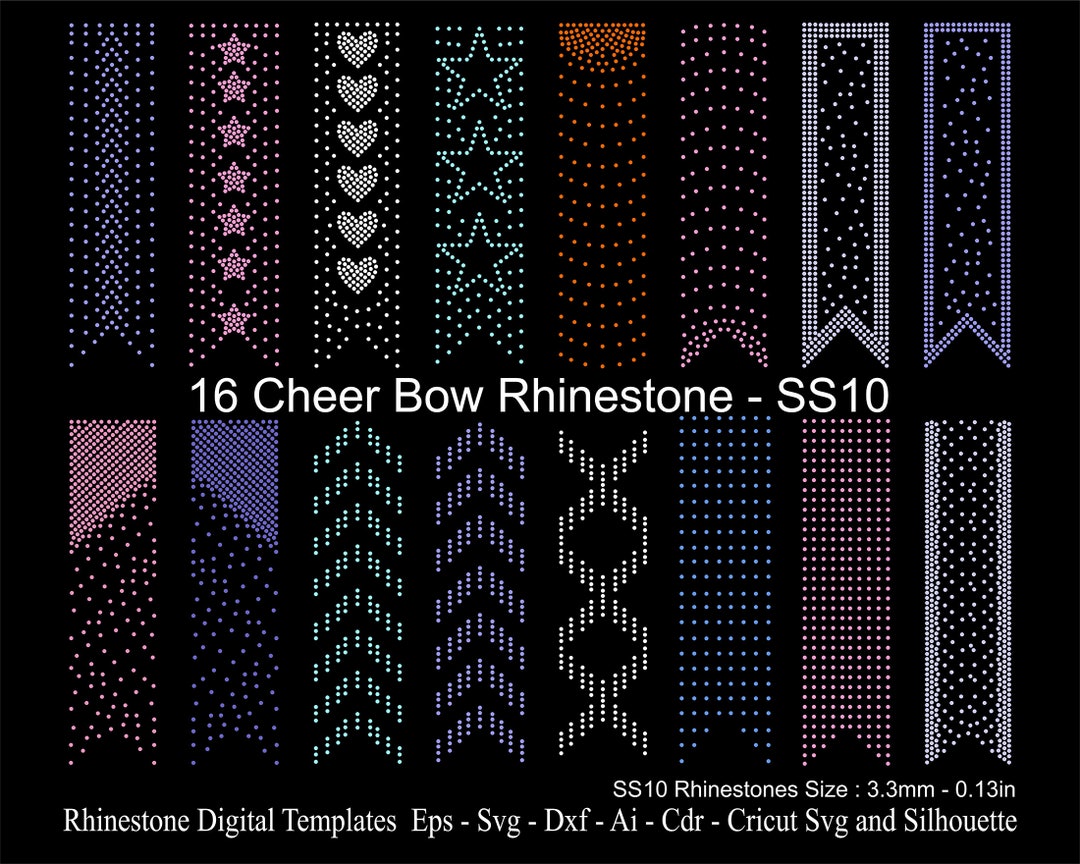 16 Cheer Bow Rhinestone Template 3inch Ribbon Rhinestone SS10 Ribbon ...