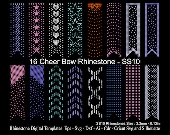 12 Cheer Bow Rhinestone Template 2inch Ribbon Rhinestone SS10 Ribbon ...