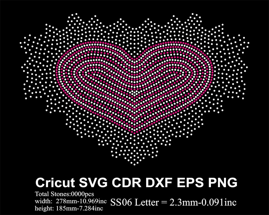 Rhinestone Heart Rhinestones Template Ss06 Size for Cricut Svg Dxf Cdr ...