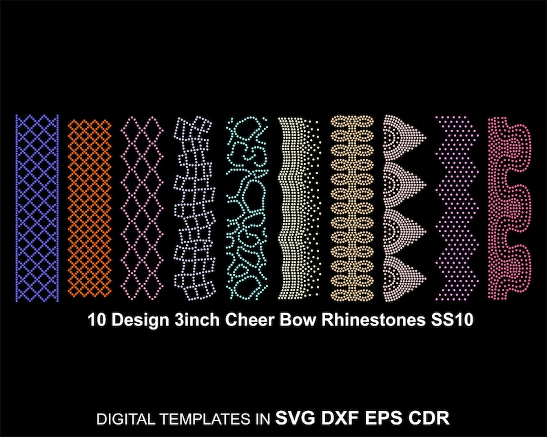10 Cheer Bow Rhinestone Template 3inch Ribbon Rhinestone SS10 Ribbon ...