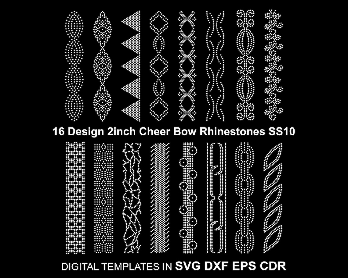 16 Cheer Bow Rhinestone Template 2inch Ribbon Rhinestone SS10 Ribbon Tail Rhinestone Line Svg ...