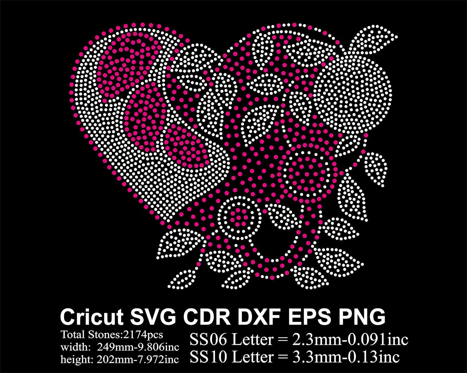 Rhinestone Heart Rhinestones Template Ss06 Ss10 Size for Cricut Svg Dxf ...