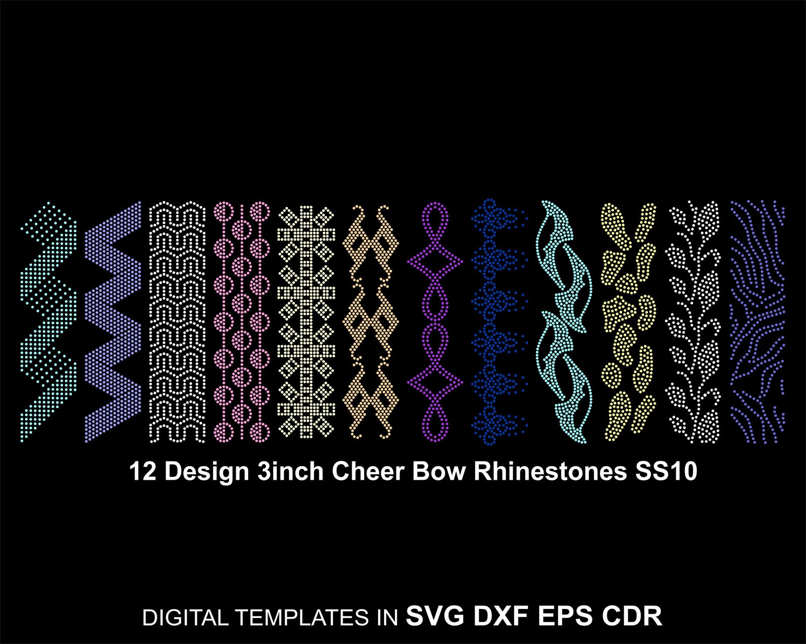 12 Cheer Bow Rhinestone Template 3inch Ribbon Rhinestone SS10 Ribbon ...