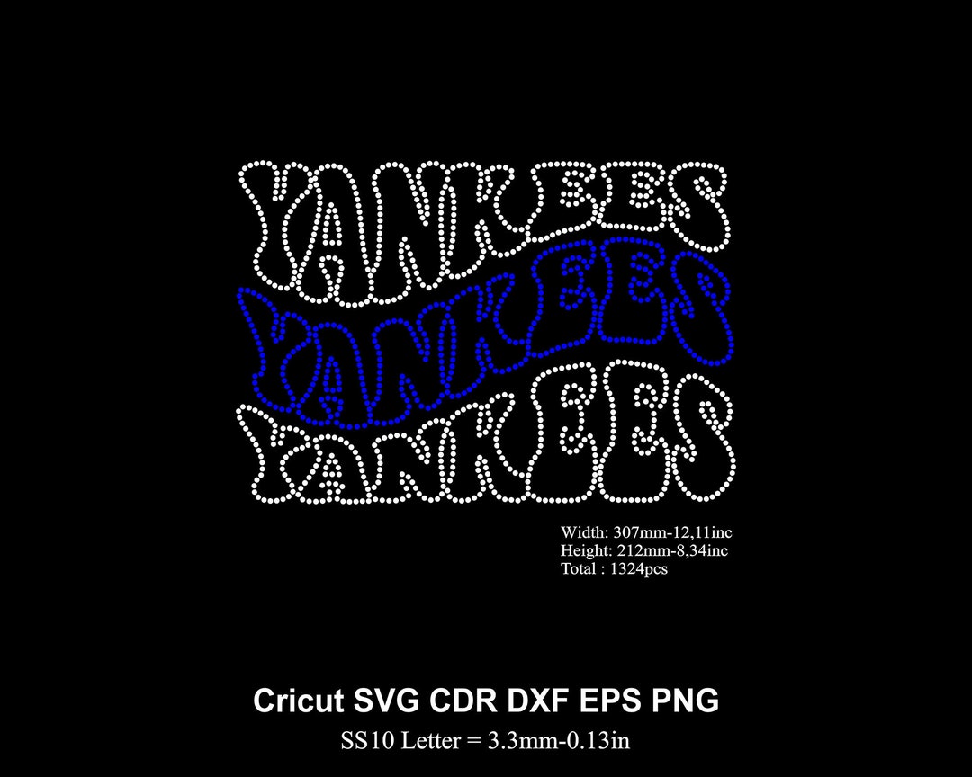 Wavy Yankees Rhinestone Template SS10 Size Yankees Waves Rhinestone ...