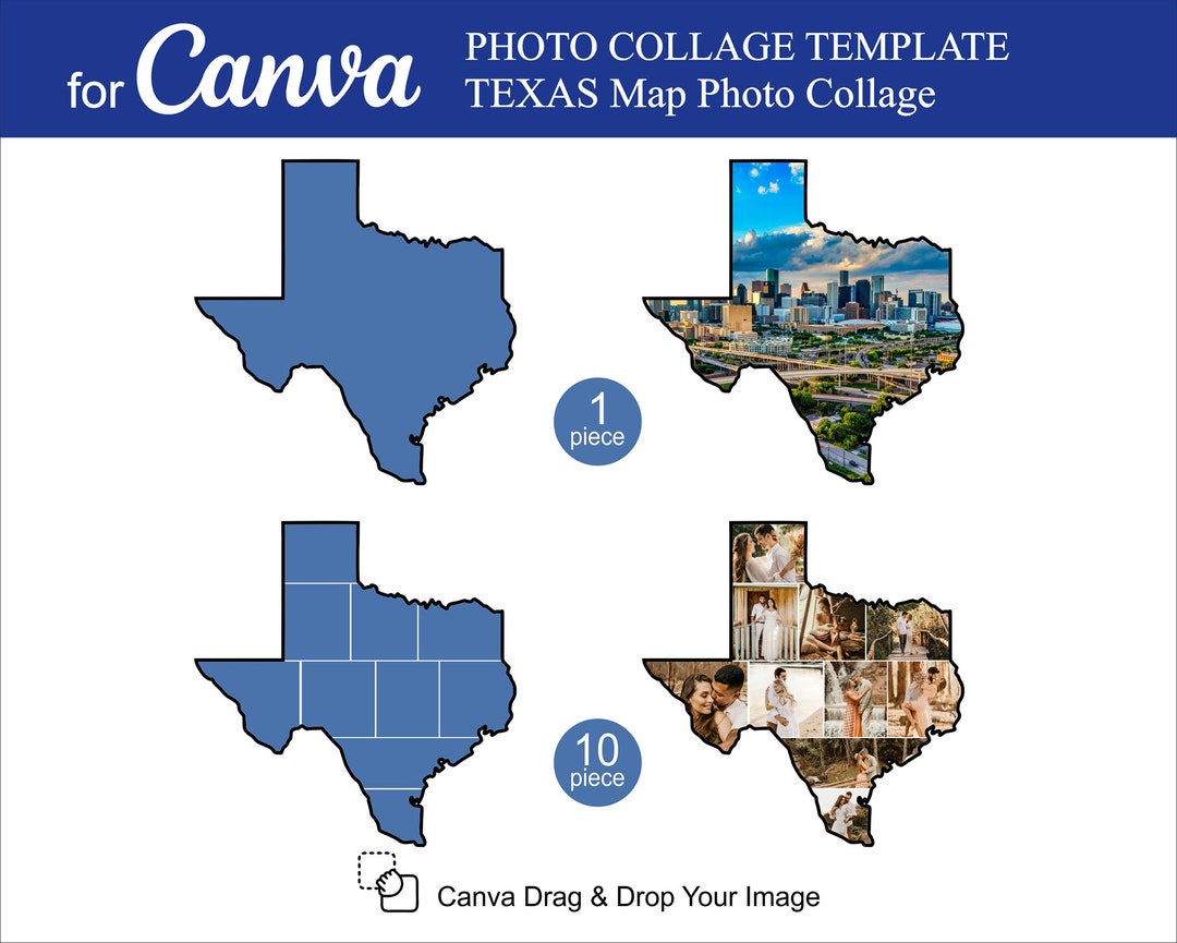 Texas Photo Collage for Canva 1-10pcs Inside Photo Collage Texas Map ...