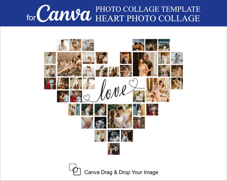 Canva Heart Photo Collage Templates 43 Pcs Inside Editable Canva for a ...