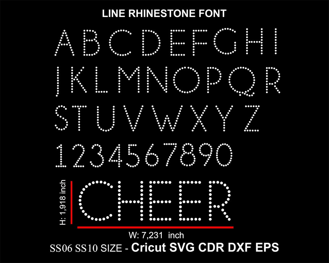CHEER Rhinestone Font Line Alphabet Font SS06 or SS10 Line Letters ...
