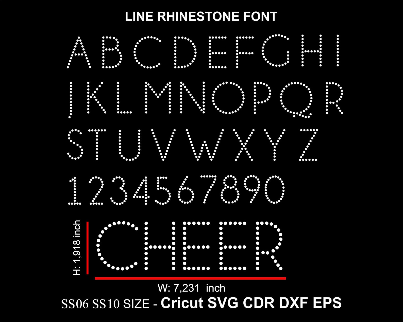CHEER Rhinestone Font Line Alphabet Font SS06 or SS10 Line Letters ...