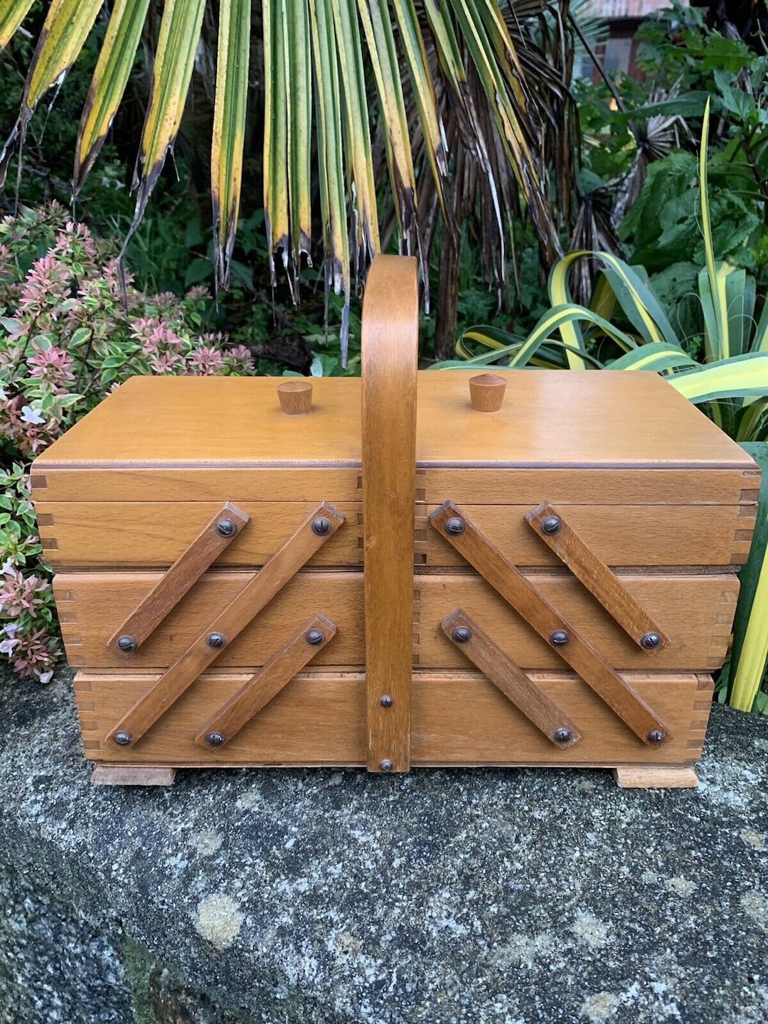 Vintage Wooden Cantilever 3 Tier Sewing Box Mid Century Craft - Etsy