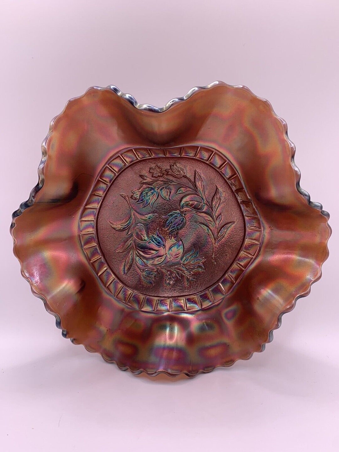 Antique Carnival Glass Bowl Wildflower Dugan Glass Company Circa 1910 ...