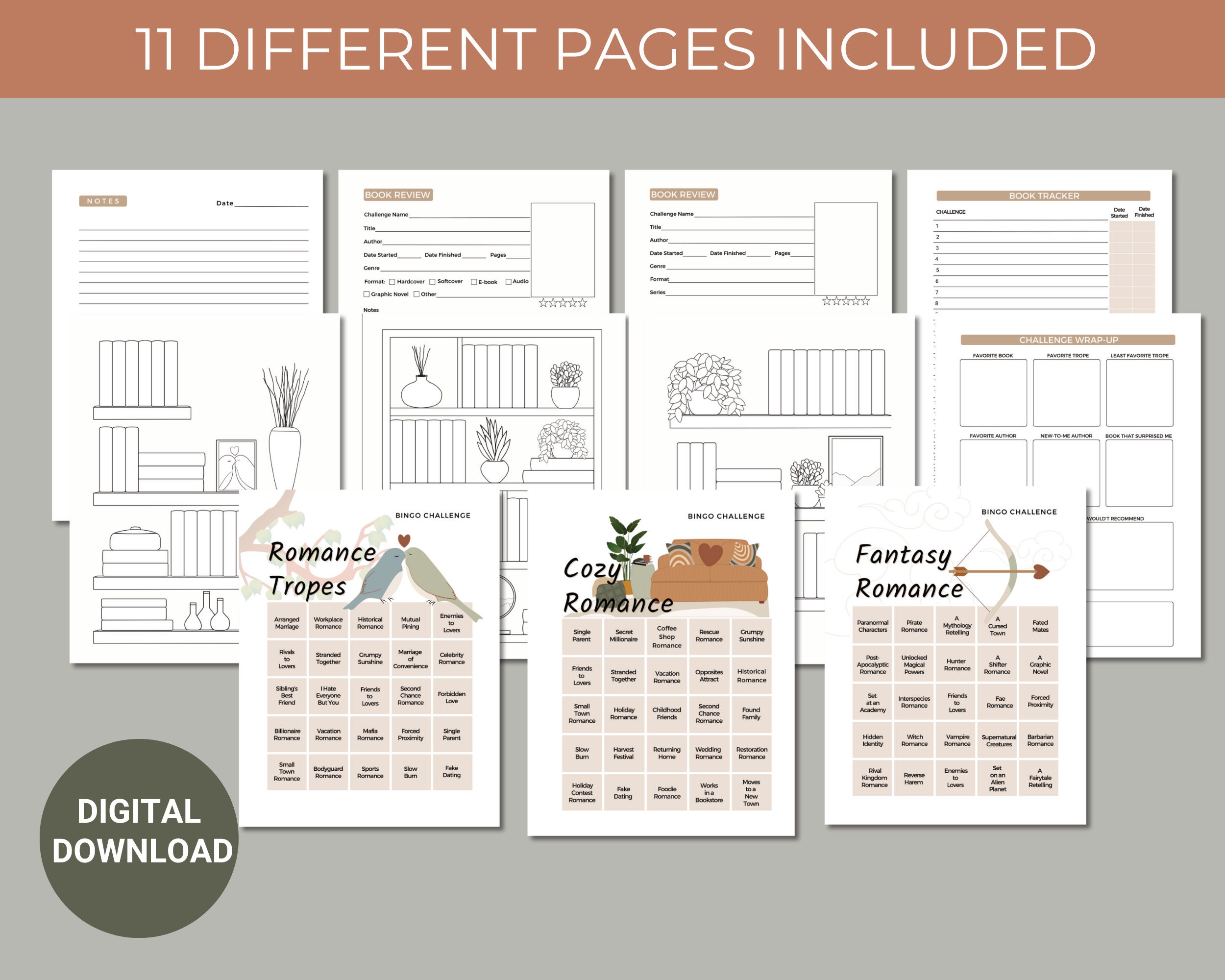 Romance Book Bingo, Printable Reading Journal, Digital, Reading ...